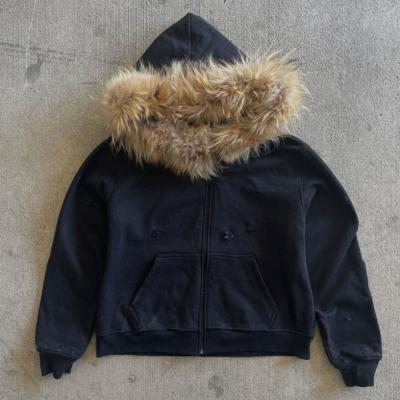 中国 カスタム 冬 毛皮のフード付きのフランステリーフーディ ヴィンテージ オーガニック 綿 男性のシップアップ 偽りの毛皮フーディ 販売のため