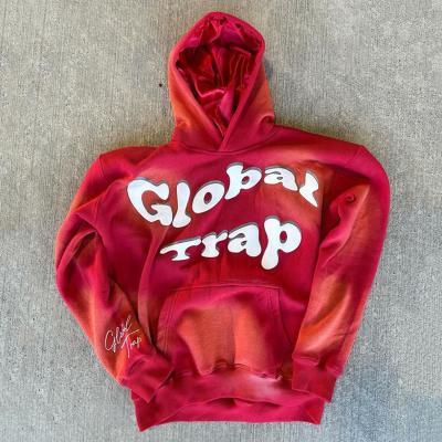 Cina Testa di cravatta d'epoca personalizzata lavata al sole Pullover sbiadito Puff Print Hoodie 500 Gsm Peso pesante 100% cotone satinato in vendita