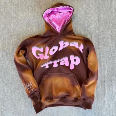 Cina Testa di cravatta d'epoca personalizzata lavata al sole Pullover sbiadito Puff Print Hoodie 500 Gsm Peso pesante 100% cotone satinato in vendita