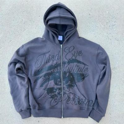 China Logotipo de impressão de tela personalizado 100% de algodão Terry francês Hoodie de grande porte Boxy cortado Zip Up Triple Hood Hoodies para homens à venda