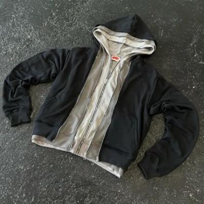 China Fabricante Custom French Terry Cotton Boxy Unisex Stone Wash Hoodies Heavyweight Double Triple Layer Zip Up Blank Hoodie Homens à venda