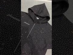 2025 Custom Big Hood Zipper Hoodie Jacket 100% Baumwolle Französisch Terry All Over Print Strass Zip UpHoodie für Männer