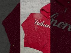 2025 Nieuwe Custom Luxe Strass Oversized Baggy Boxy Ritssluiting Hoodies Vintage Gewassen Zongebleekte Stree