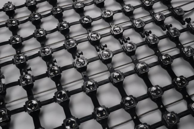 Close-up view of LED mesh screen