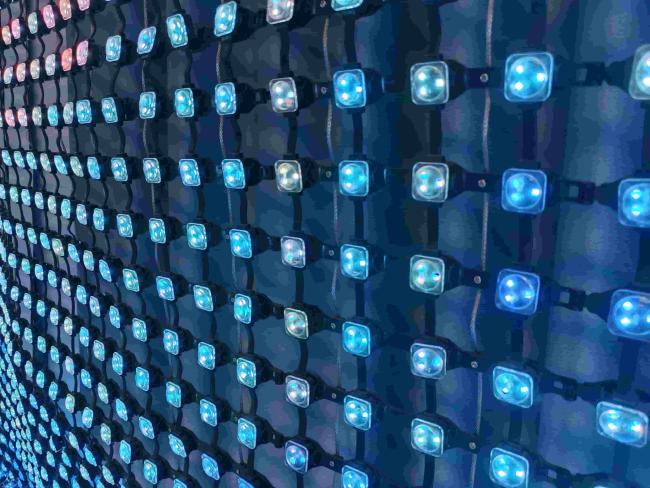 LED Mesh Screen demonstration showing full color capability