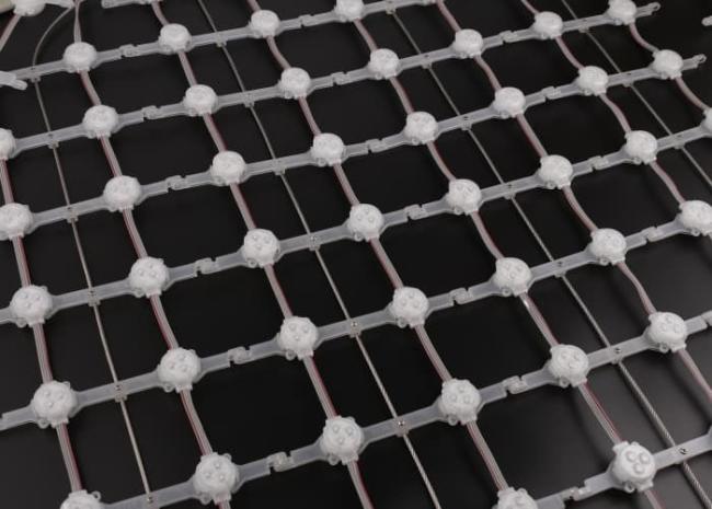 P100 LED Mesh Display front view showing full color RGB illumination