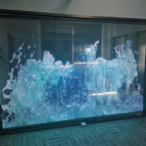 Close-up view of LED Transparent Film Screen displaying vibrant colors