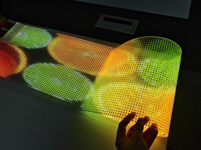 Close-up view of Transparent LED Film Display Screen