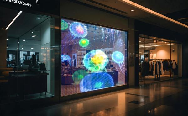 Quality Bright P5 5V LED Transparent Film Screen For Glass Windows Innovative Display for sale