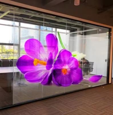 China Indoor LED Transparent Film Screen Display Glass Advertising Transparent LED Screen Display for sale