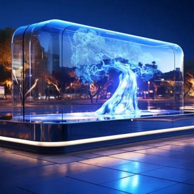 China Flexible P10 SMD2222 12V LED Film Display with IP67 Waterproof Holographic Screen for Glass Advertising for sale