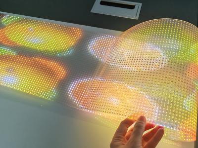 China 5mm Soft LED Transparent Film Screen Inside Glass Installation Clear Visual Display 1 Year Warranty For Shopping Mall Shop Window Product Promotion for sale