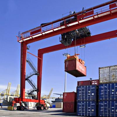 China 30 Ton Container Crane at Port Quay Combi Lift Straddle Carrier Rubber Wheel Motor Engine 380V Power Cabin Control for sale