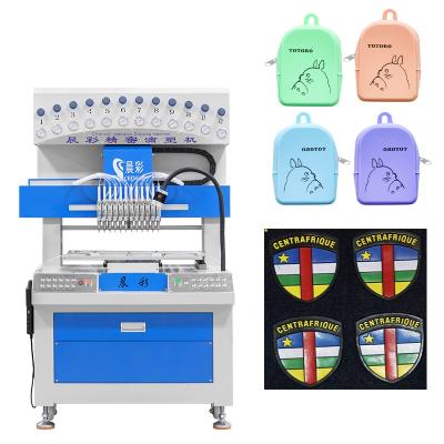 China Automatic 12 Colors 2D 3D Silicone PVC Patch Dripping Filling Dispensing Machine for Making Trademark Logo for sale