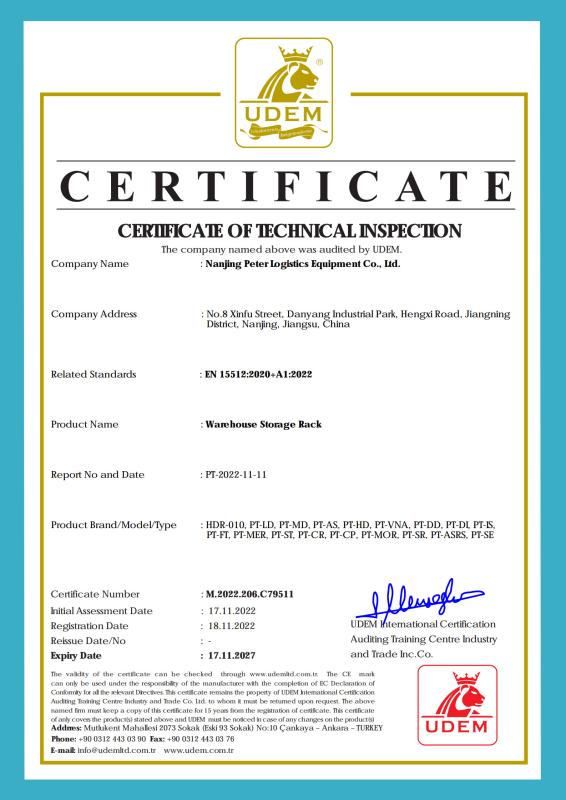 CERTIFICATE - Nanjing Peter Logistics Equipment Co., Ltd.
