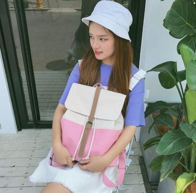 China Female Korean high school students backpack academic style small fresh contrasting canvas backpack for sale