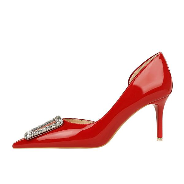 Quality 638-AK28 OEM Heel Shoes PU Black Red Nude High Heels 8.5cm Heels for sale