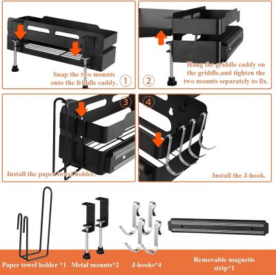Cina Griddle Caddy con portautensili magnetici Accessori da barbecue Scatola di stoccaggio con porta asciugamani di carta per 28