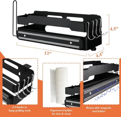 Cina Griddle Caddy con portautensili magnetici Accessori da barbecue Scatola di stoccaggio con porta asciugamani di carta per 28