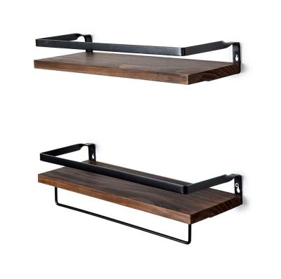 Cina Polvere rivestita Decorative Storage Rack Mensola galleggiante Brackets con binari Set di 2 legno bruciato Rustico ripiani a parete galleggianti in vendita