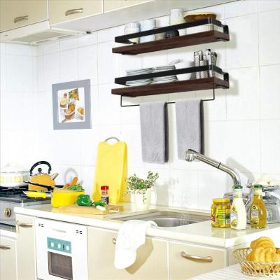 Cina Polvere rivestita Decorative Storage Rack Mensola galleggiante Brackets con binari Set di 2 legno bruciato Rustico ripiani a parete galleggianti in vendita