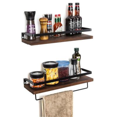 Cina Polvere rivestita Decorative Storage Rack Mensola galleggiante Brackets con binari Set di 2 legno bruciato Rustico ripiani a parete galleggianti in vendita