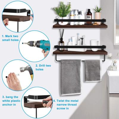 Cina Polvere rivestita Decorative Storage Rack Mensola galleggiante Brackets con binari Set di 2 legno bruciato Rustico ripiani a parete galleggianti in vendita