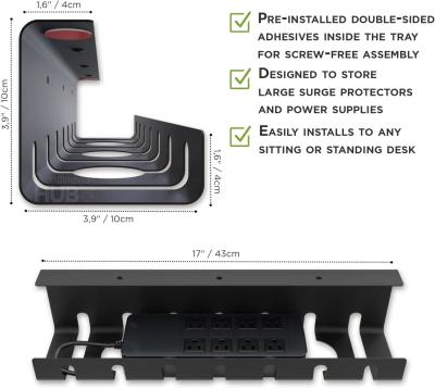 Cina Under Desk Cable Management Tray 43*10*10cm Organizzatore non pieghevole per la gestione dei cavi in vendita