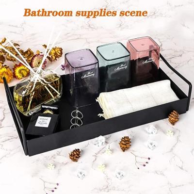 China Serveer snacks in stijl met deze rechthoekige zwarte metalen bak met handvaten van 16,7x9,5 inch Te koop