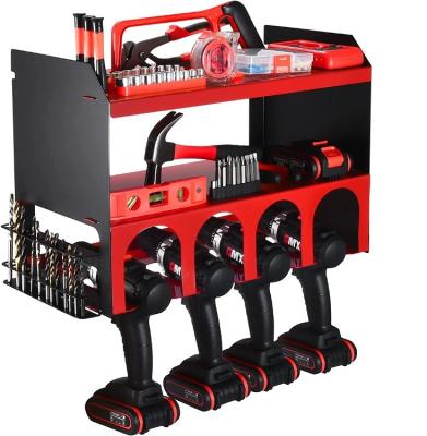 China Metalen muurmontage Power Tool opslag organisator met vier boorhouders en boorbit rack Te koop