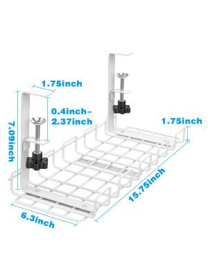 Cina Oem Bianco Acciaio Ferro Carbonio Cable Management Tray Nessuna trivellazione sotto la scrivania in vendita