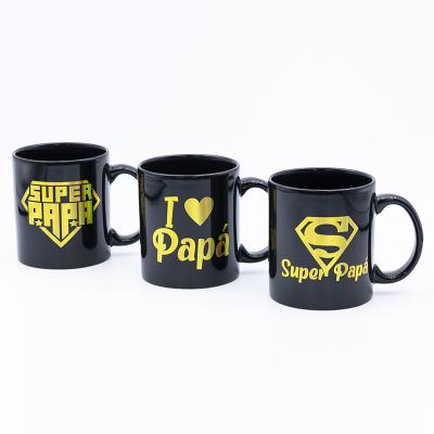 Quality 330ml Custom Father's Day Jumbo Size Coffee Mug With Glitter Decal Fired Festival Coffee Mugs. for sale