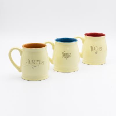 Quality Decal Fired Teacher's Day Mugs Factory Two Tone Color Glaze Ceramic Dia 8.3*9.3cm 10.8cm for sale