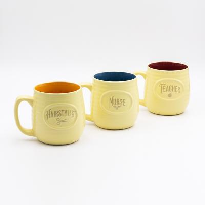 Quality Embossed Relief Teacher's Day Two Tone Mugs Wholesale Embossed Mug Decal Fired For Gift Store Shelves for sale