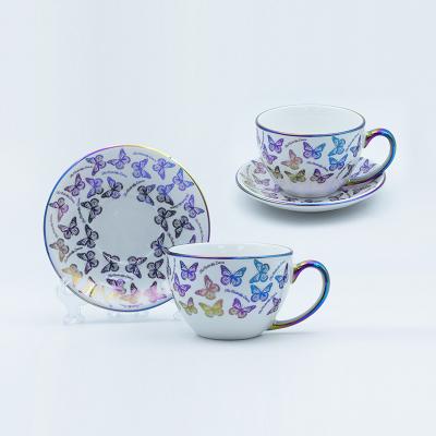 China Bulk Memorable Cup Saucer With Electroplated And Decal Fired For Souvenir Store for sale