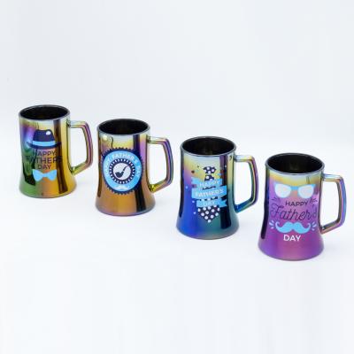 China Father's Day beer cup with gradient electroplating decal fired and customizable design for personalized gifting for sale