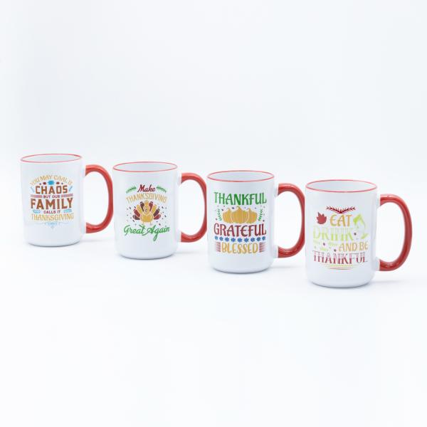 Quality High Temperature Decal Fired Thanksgiving Mugs Wholesale With Color Rim For Festival Gift Enthusiasts for sale