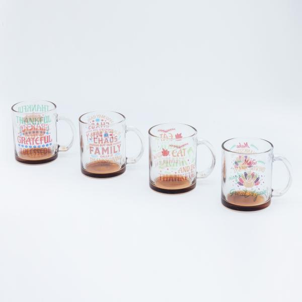 Quality Customizable Glass Bulk Thanksgiving Coffee Cups Decal Fired Design For Festive Celebrations for sale
