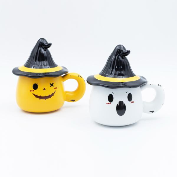 Quality Customizable OEM / ODM Designs Ceramic Halloween Coffee Mug With Lid For Gift Stores for sale