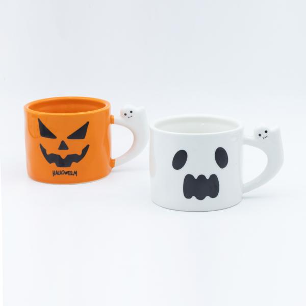 Quality Ceramic Decal Fired Design Bulk Halloween Mugs Special Handle For Gift Stores for sale