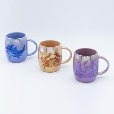 China Ocean Glitter Decal Fired Ceramic Coffee Mug for Gift Giving Souvenir for sale