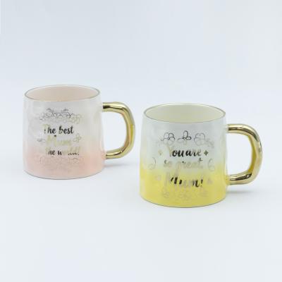 China Decal Fired Ceramic Mug with Gold Handle for Mother's Day Celebration for sale