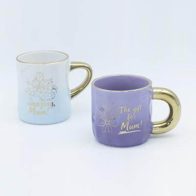 China Decal Fired Ceramic Mug with Gold Handle for Mother's Day Celebration for sale