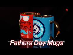 330 ml father's day mugs with electroplating、decal fired and golden or rainbow color commemorative