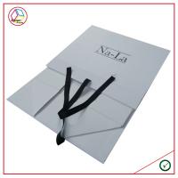 China Foldable Rectangular Rigid Gift Boxes Plastic Coating With Ribbon Decoration for sale