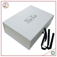 China Foldable Rectangular Rigid Gift Boxes Plastic Coating With Ribbon Decoration for sale