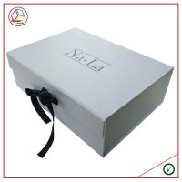 China Foldable Rectangular Rigid Gift Boxes Plastic Coating With Ribbon Decoration for sale