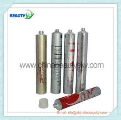 China Soft Empty aluminum tubes for hair dying cream packing 32mm Diameter Silver color printed for sale