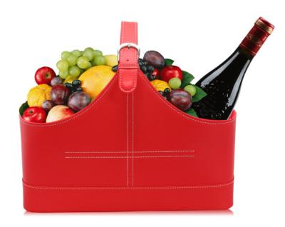 China High Quality Red pu leather gift wine fruitbasket hamper for holiday gift size41x20x27cm for sale
