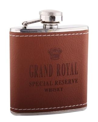 4 OZ Stainless Steel Flagon with Vintage Leather